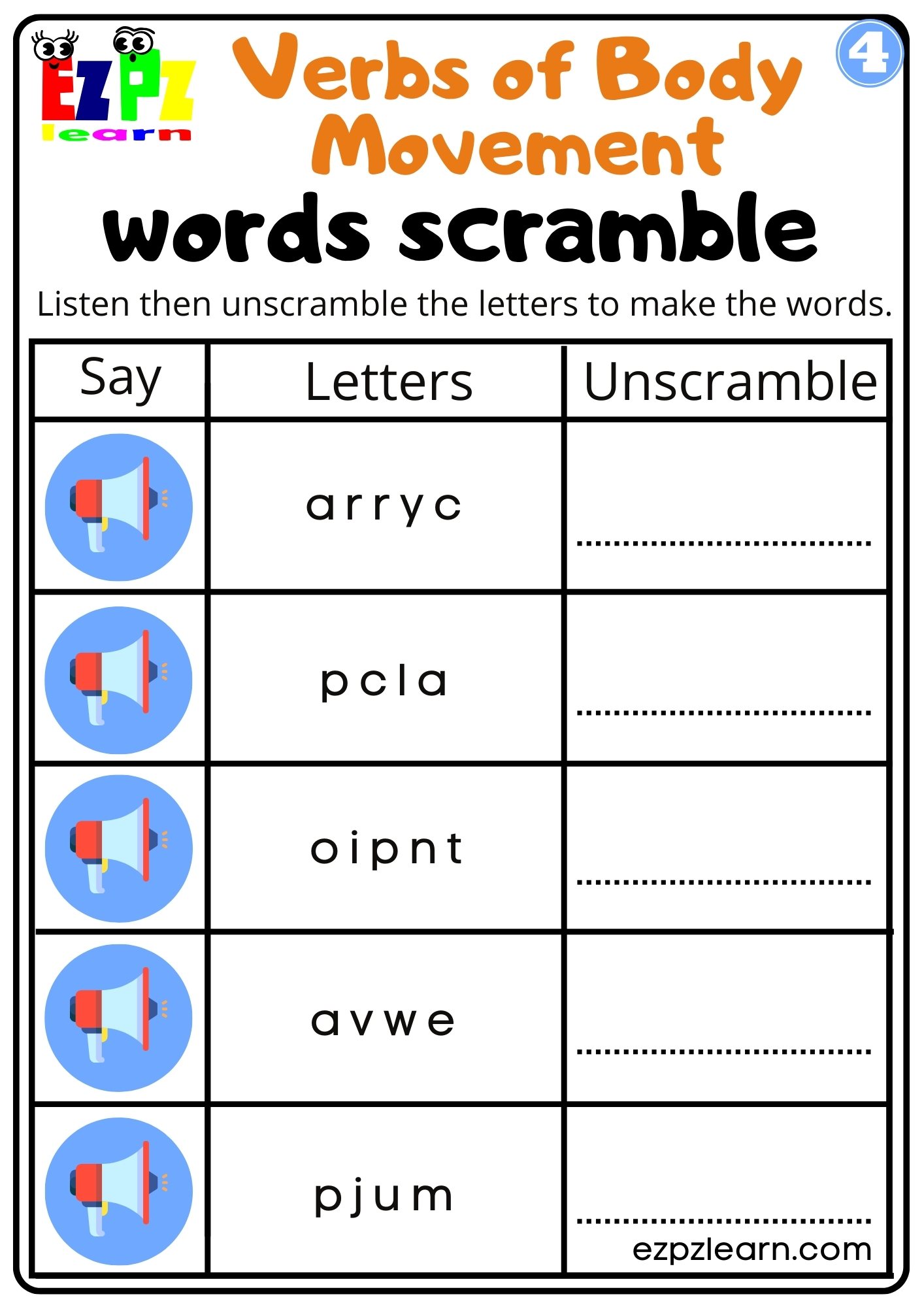 Verbs of Body Movement Interactive Vocabulary Worksheet Listen ... Verbs of Body Movement Interactive Vocabulary Worksheet Listen ...